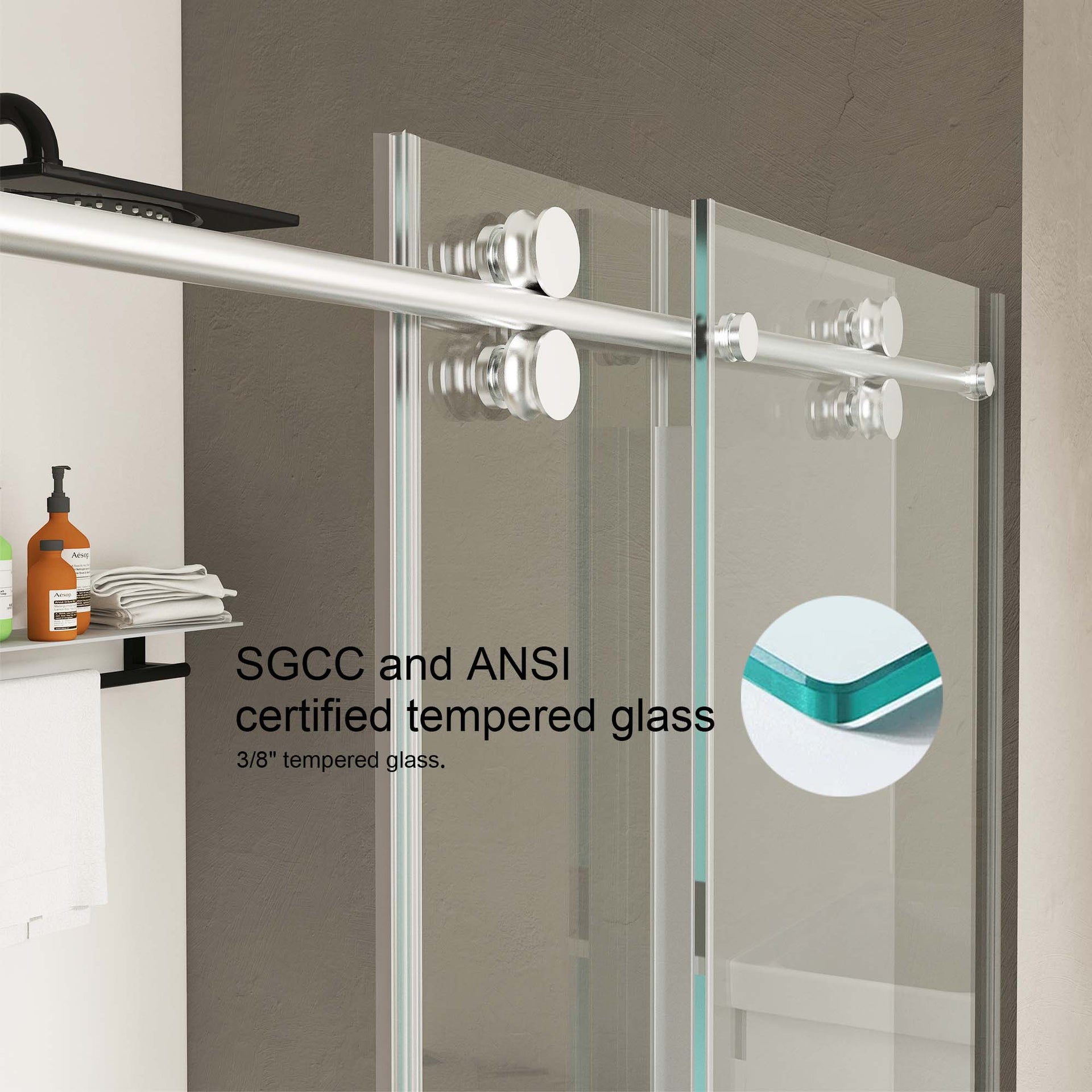 56-60'' Adjustable Single Sliding Shower Door with 3/8'' Tempered Glass ...