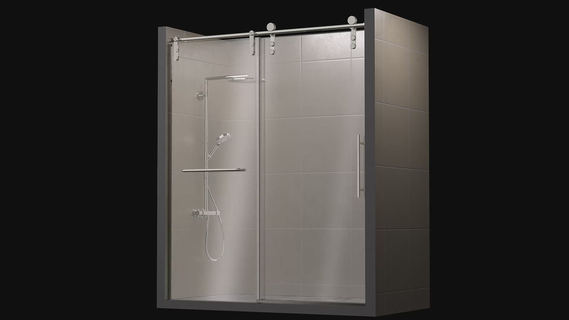 60x70 Barn Door Style Glass Sliding Shower Door with Towel Bar – ACE ...